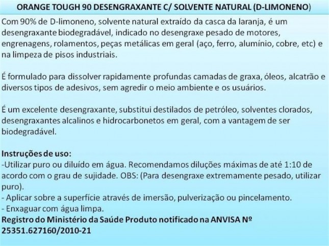 ORANGE TOUGH 90 SPARTAN DESENGRAXANTE COM SOLVENTE NATURAL