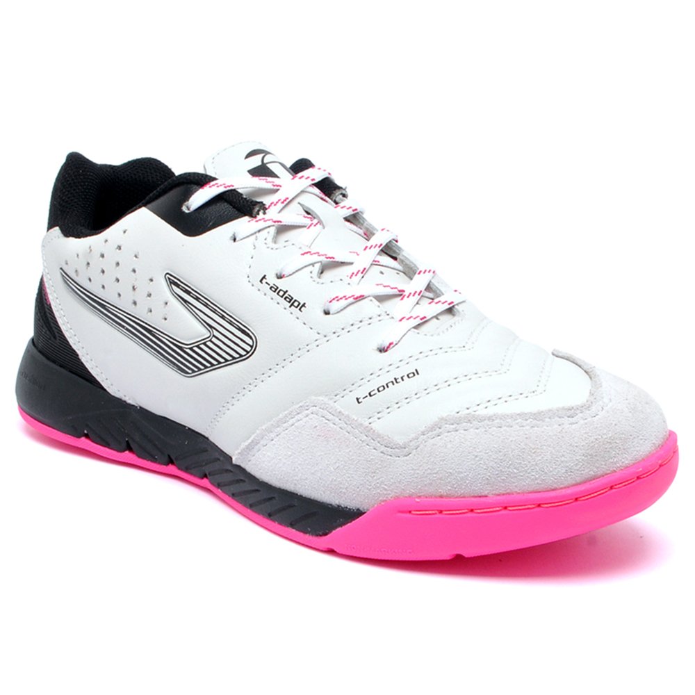 Tênis Futsal Topper Dominator Pro III Couro Branco/Preto/Pink