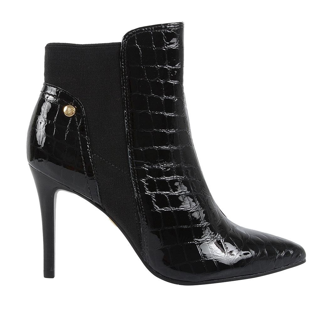Bizz Store - Bota Ankle Boot Jorge Bischoff Croco Verniz Preta