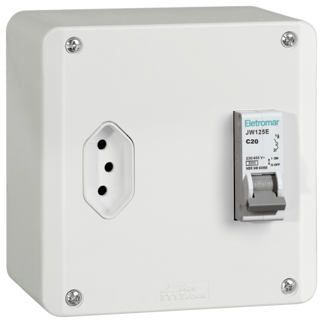 Caixa de Proteção Sobrepor Disjuntor 1p 20A Din + Tomada 20A Linha ...