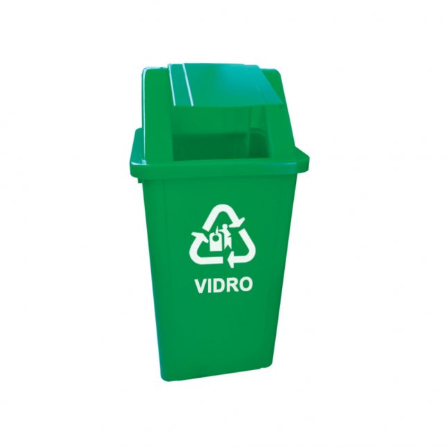 Lixeiro Quadrado Com Tampa Basculante Verde Com Adesivo 100l - Bralimpia
