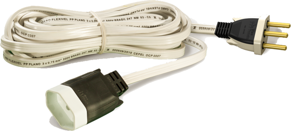 Cord?o Prolongador Cabo pp Chato 3x0,75mm? 3 Metros Preto/branco (macho+femea) 2p+t 10a 250v Ref ...