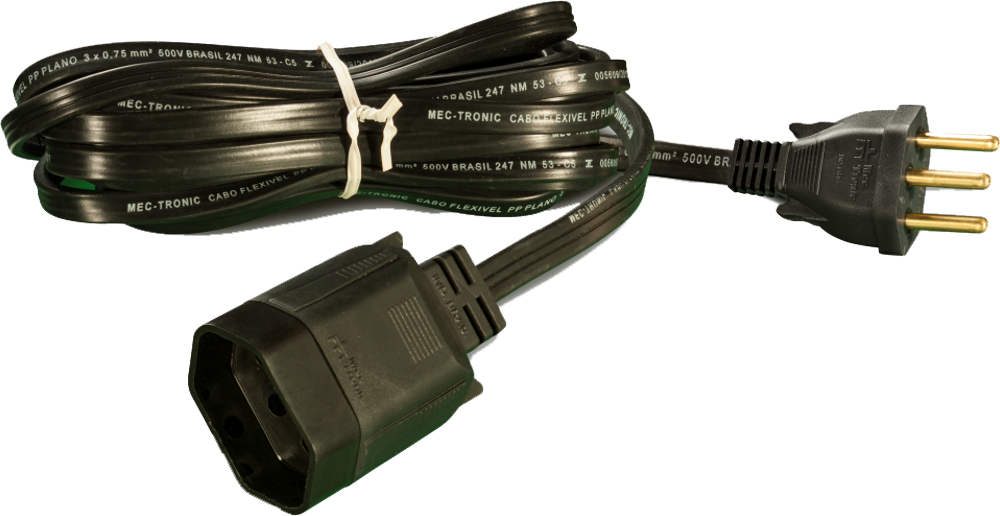 Cord?o Prolongador Cabo pp Chato 3x0,75mm? 5 Metros Preto (macho+femea) 2p+t 10a 250v Ref 91033 ...