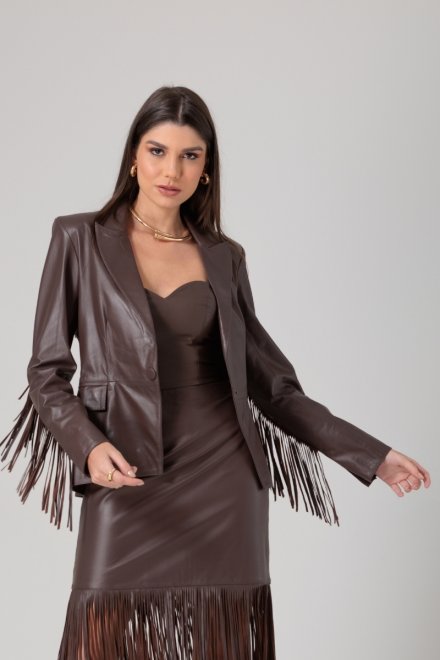 Jaqueta Franjas de couro exclusiva Patricia Fontanive 10X sem juros