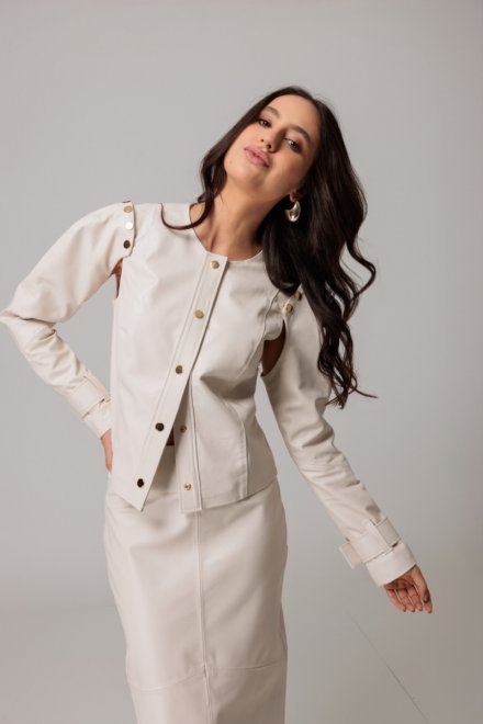 Jaqueta 21376 de couro exclusiva Patricia Fontanive 10X sem juros