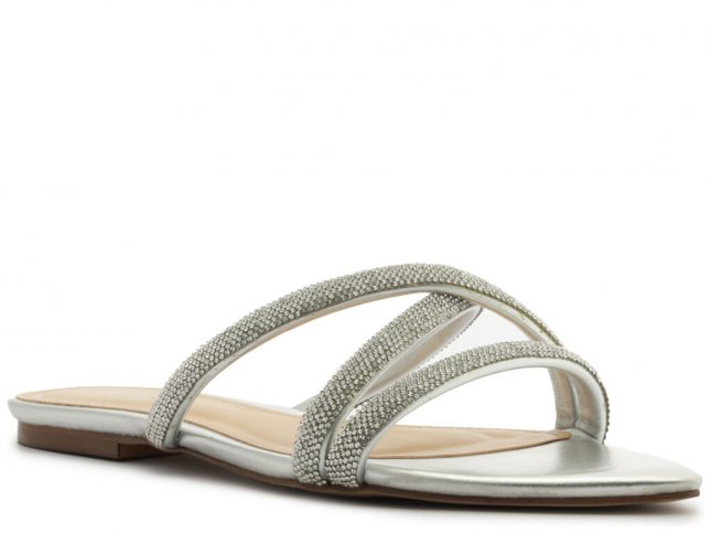 Rasteira Arezzo Strass Brilho Metalizado Prata