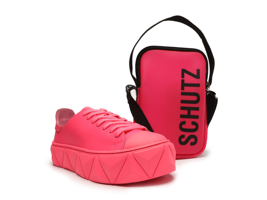Kit Bolsa e Tênis Schutz Couro Triangle Rosa