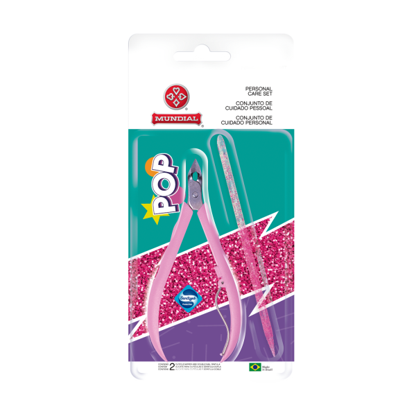 Alicate de Cutícula c/ Palito 751 Pop Rosa c/Glitter Mundial