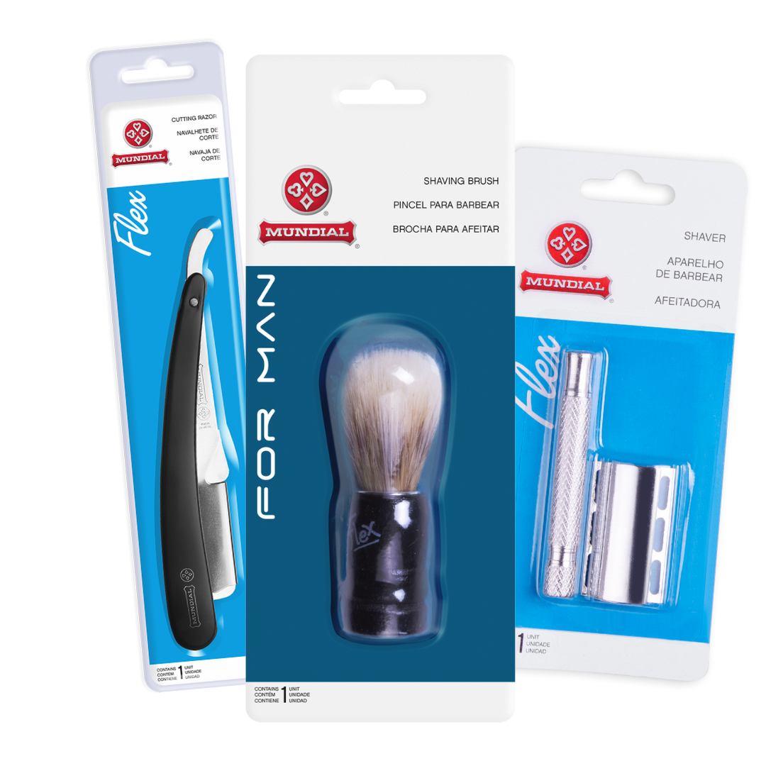 Kit Masculino 08: Pincel de Barbear, Navalhete e Aparelho De Barbear