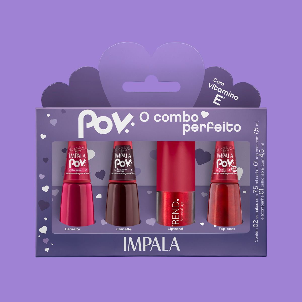 Kit 2.2 Impala POV - 2 Esmaltes com 1 Top Coat e 1 Gloss Labial - Antonela