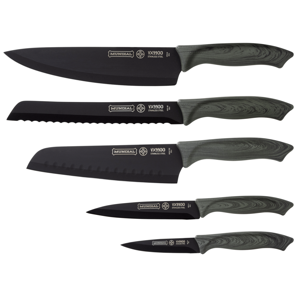 Jogo de Facas Mundial 5 Peças em Aço Inoxidável Preto VX9900-5