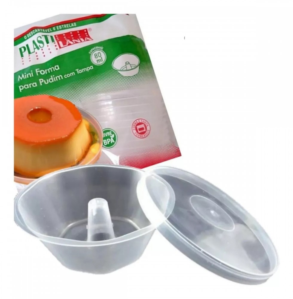 Forma Pudim Mini 80ml Com Tampa - 20 Unidades