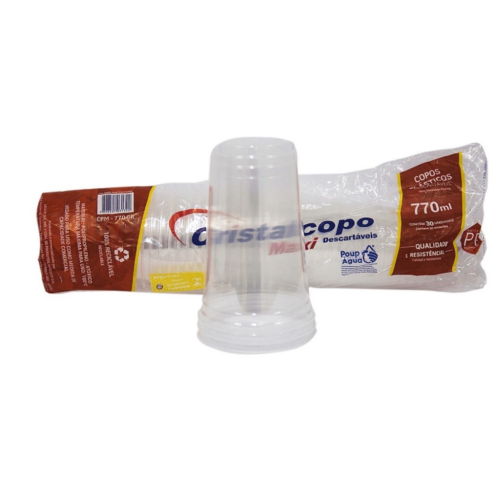Copo Descartável Transparente 770ml - 30 Unidades - Cristalcopo