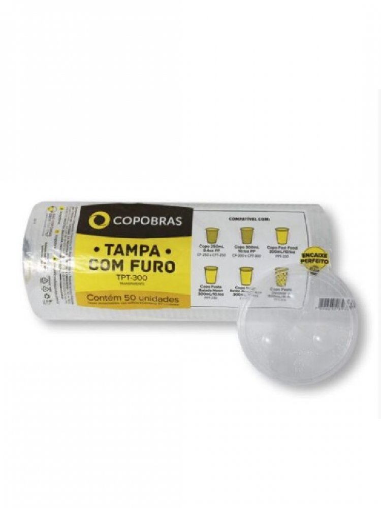 Tampa Plástica com Furo TPT-300 Copobras Transparente - 50Un
