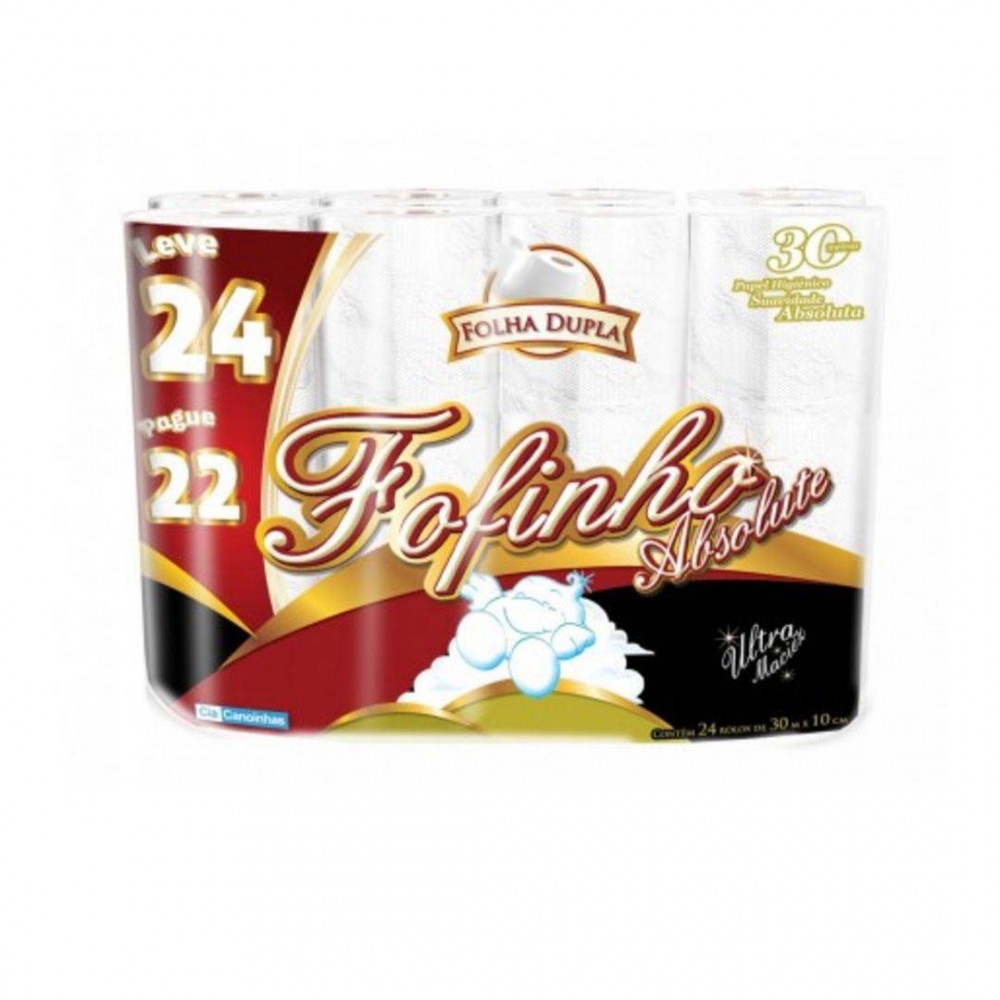 Papel Higiênico Folha Dupla Absolute 30m Pacote 24 Rolos Fofinho