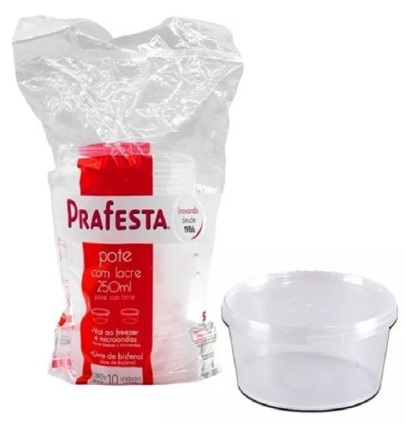 Pote Com Lacre Transparente Prafesta 250ml Pacote com 10