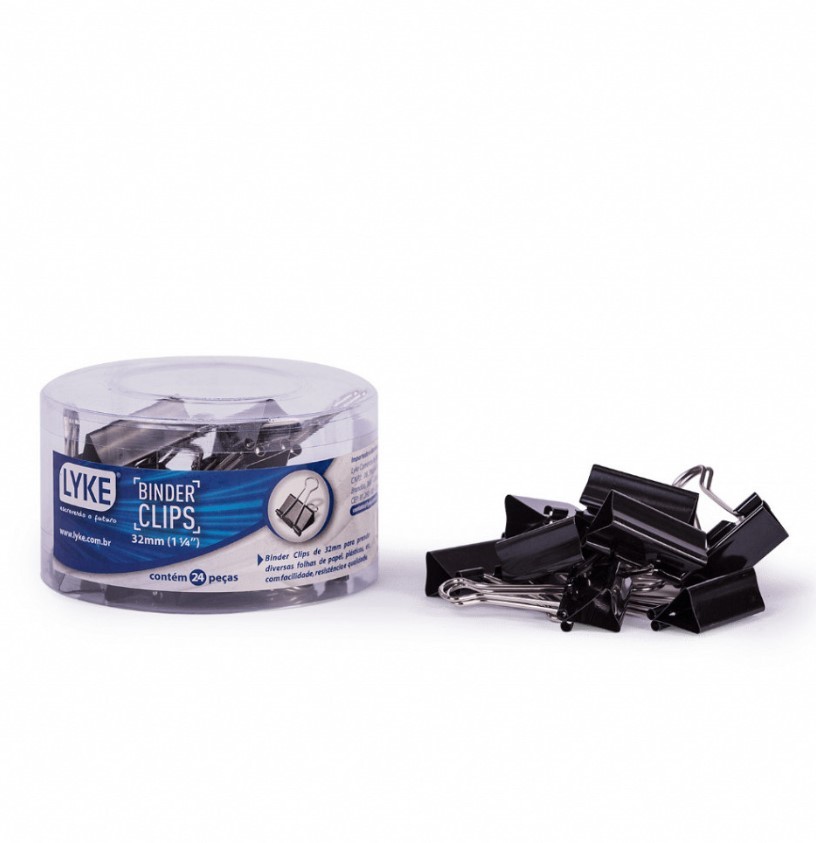 Binder Clips LYKE Preto 32mm - 24 Unidades - Juliplast