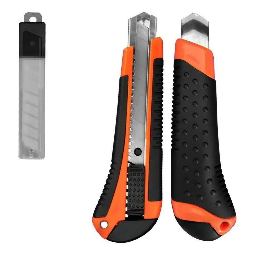 Estilete Profissional 18 mm com 4 Lâminas em Aço Carbono - HUTZ