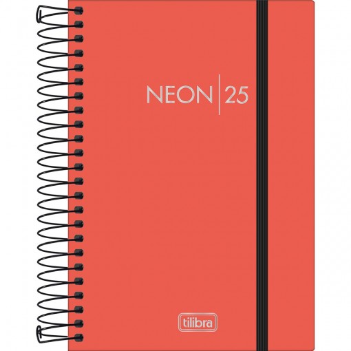 Agenda Espiral Diária 12,9 x 18,7 cm Neon 2025 - Coral - Sortido