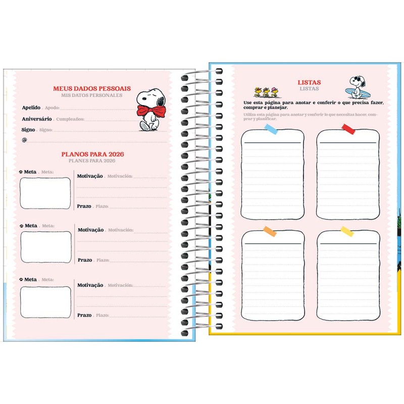 Agenda Espiral Diária 12,9 x 18,7 cm Snoopy 2026 - Sortido