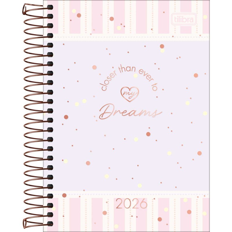 Agenda Espiral Diária 12,9 x 18,7 cm Soho 2026 - Fundo Lilás com Listras Rosa - Sortido