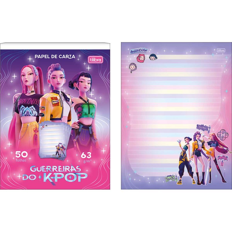 Caderno Colado Papel de Carta Guerreiras do KPOP 50 Folhas