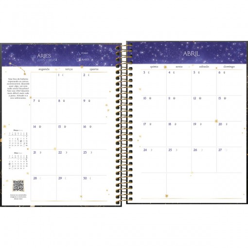 Planner Espiral 17,7 x 24 cm Magic 2025 - Fases Da Lua Fundo Azul Escuro - Sortido