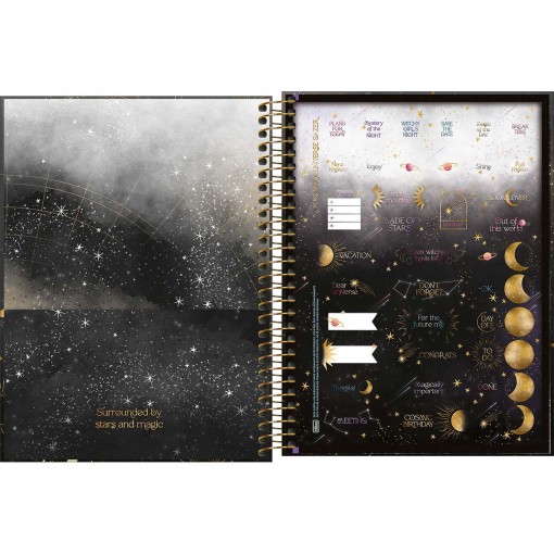 Planner Espiral 17,7 x 24 cm Magic 2025 - Fases Da Lua Fundo Azul Escuro - Sortido