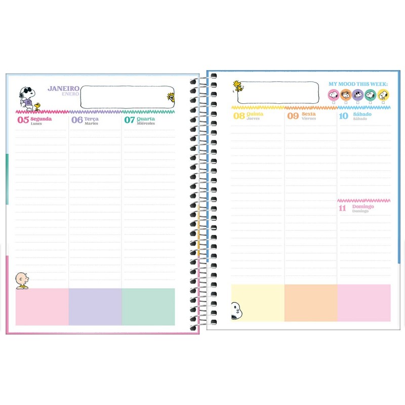 Planner Espiral 17,7 x 24 cm Snoopy 2026 - Snoopy Boné Rosa