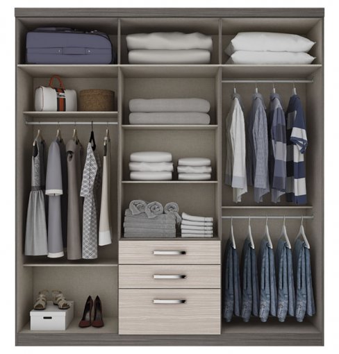 Guarda Roupa Henn Econ 6 Portas 3 Gavetas Gris com Palha