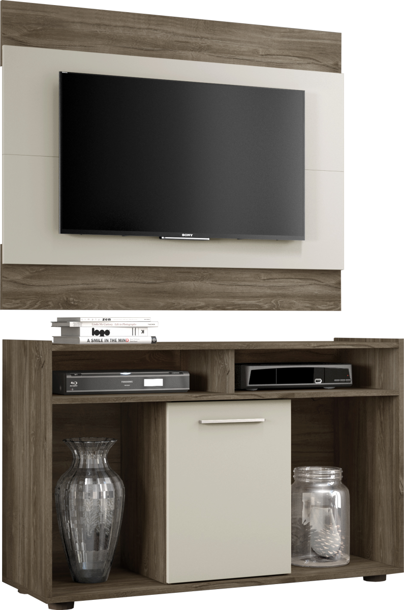 Conjunto Painel Rack Show Notavel Canela Areia