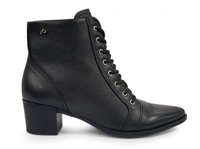 Bota Pegada Em Couro Salto Bloco Bico Fino Feminina 280503 - Botas