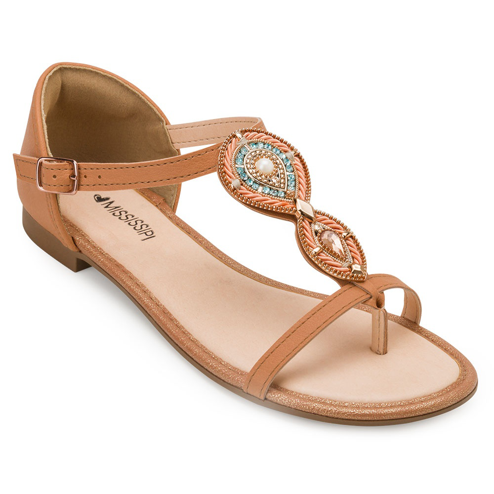Sandália Rasteira Feminina Mississipi com pedrarias Q0853