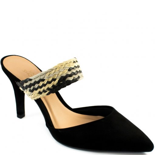 Mule Feminino Nobuck Tira Trançada Sapato Show 18036 - Preto | Sapato Show