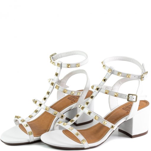 Sandália Feminina Aria Com Spikes Salto Bloco Parô 12174320 - Branco ...