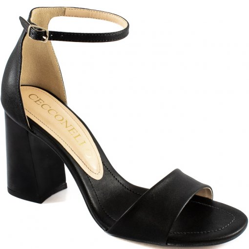 Sandália Feminina Salto Bloco Cecconello 14490002 - Couro Preto ...