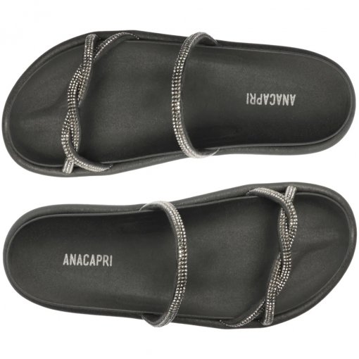 Sandália Papete Feminina Tiras com Strass Anacapri C303800028 - Preto ...