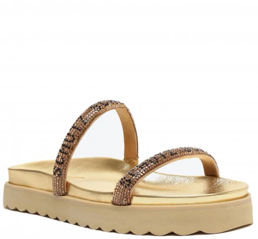 Sandália Papete Flatform Logo Em Strass Schutz S207330064 - Ouro ...