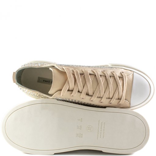 Tênis Feminino em Cetim com Strass Parô Cool 101215056 - Nude | Sapato Show