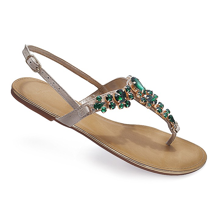 Sandália Rasteira Com Pedras Naturali 622021 - Esmeralda | Sapato Show