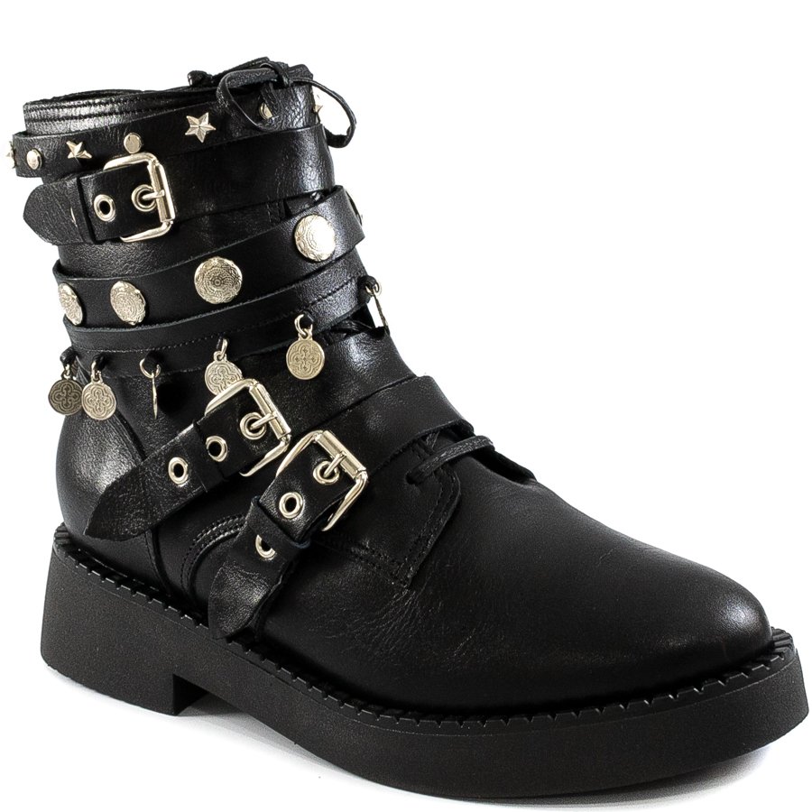 Coturno Feminino Com Fivelas E Rebites Parô Cool 3749 - Preto | Sapato Show