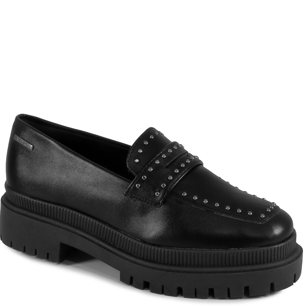 Mocassim Feminino Tratorado com Tachas Via Uno 584027 - Preto | Sapato Show