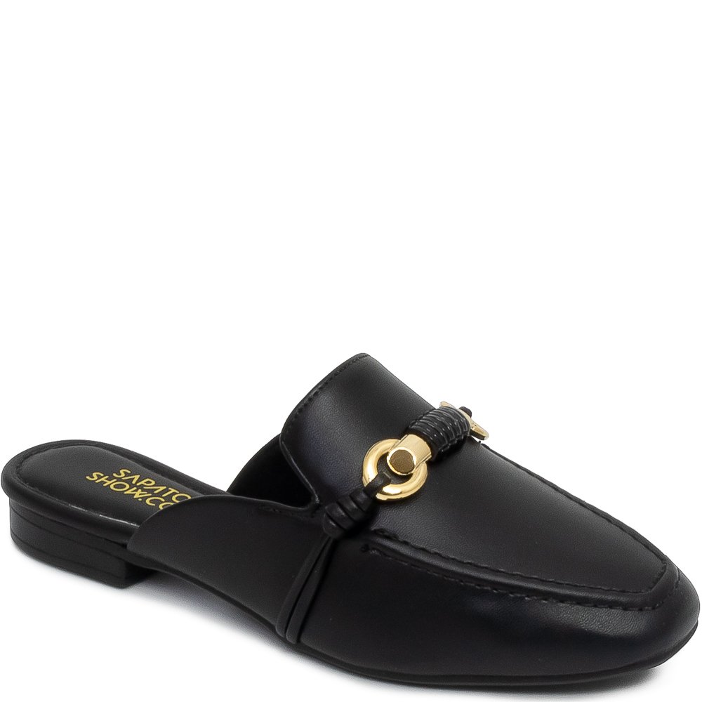 Mule Feminino Fivela Bico Quadrado Sapato Show 14659 - Soft Preto ...