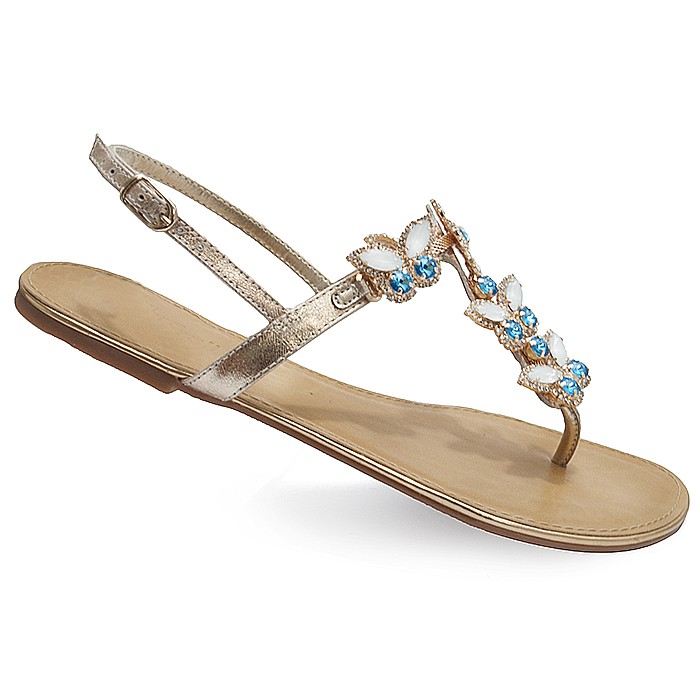 Sandália Rasteira Com Pedras Naturali 622006 - Azul | Sapato Show