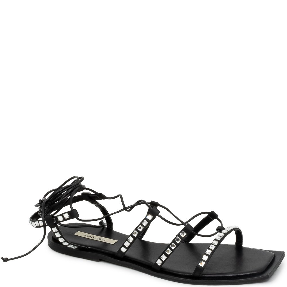 Sandália Rasteira Tiras Brilho Amarração Parô Cool 101605327 - Cetim ...