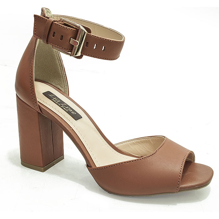 Sandália Salto Grosso Lia Line - 6998 - Canela | Sapato Show