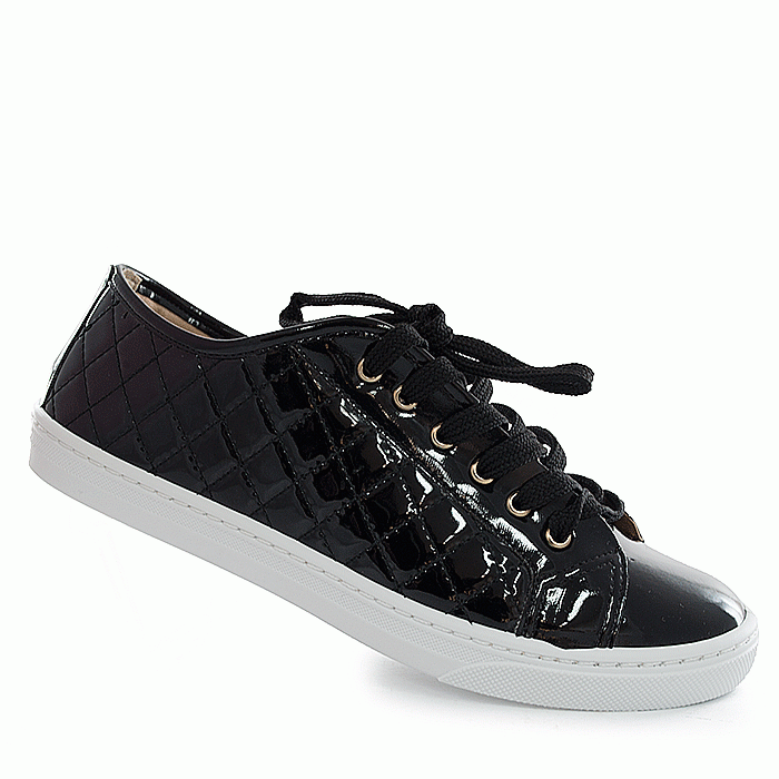 Tênis Feminino Matelassê Sapato Show - 10848 - Verniz Preto | Sapato Show