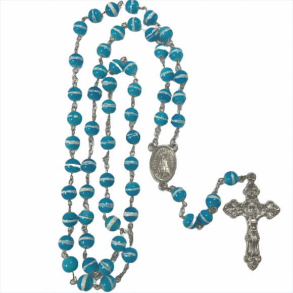 Terço Colorido com Embalagem Acrílica Redonda Azul | SJO Artigos Religiosos