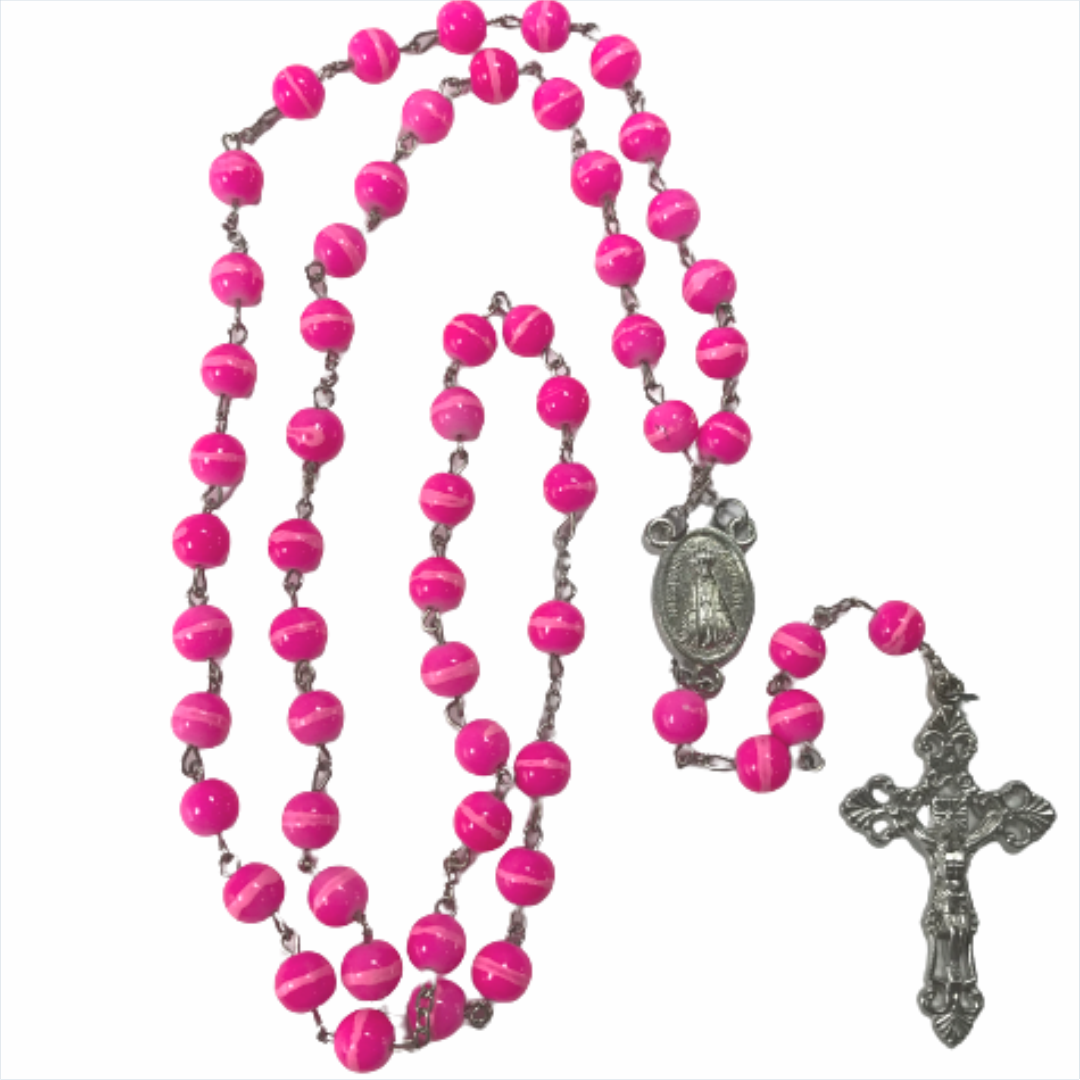 Terço Colorido com Embalagem Acrílica Redonda Rosa | SJO Artigos Religiosos