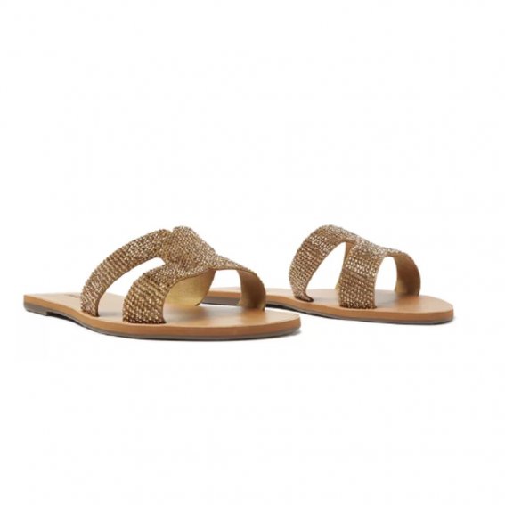 Rasteira Dourada Tiras Brilho Anacapri